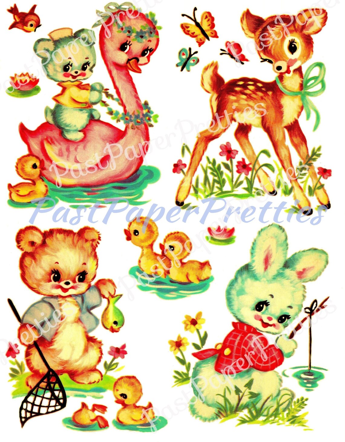 Vintage Retro Nursery Baby Animals Printable Decals Images - Etsy