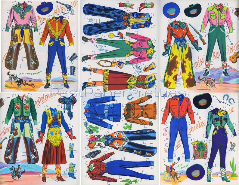 Vintage Paper Dolls Cowboy and Cowgirl C. 1955 Printable PDF - Etsy