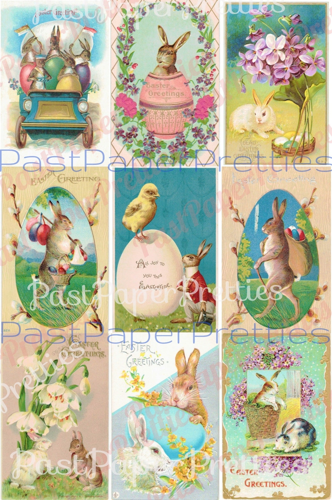 36 Vintage Antique Victorian Easter Bunny Postcard Images Card Collage ...
