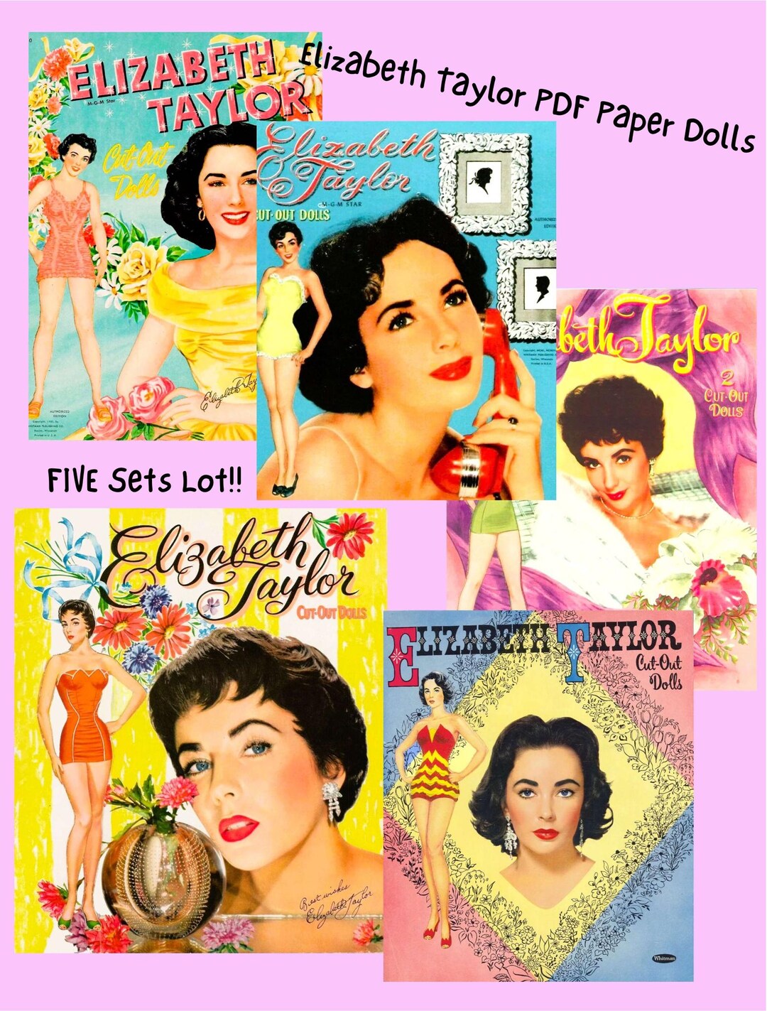 Vintage Movie Star Paper Dolls Elizabeth Taylor FIVE Set Lot 1950s PDF ...
