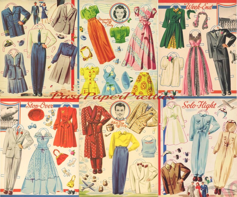 Vintage Paper Dolls Airliner Pilot and Stewardess 1941 Printable PDF ...