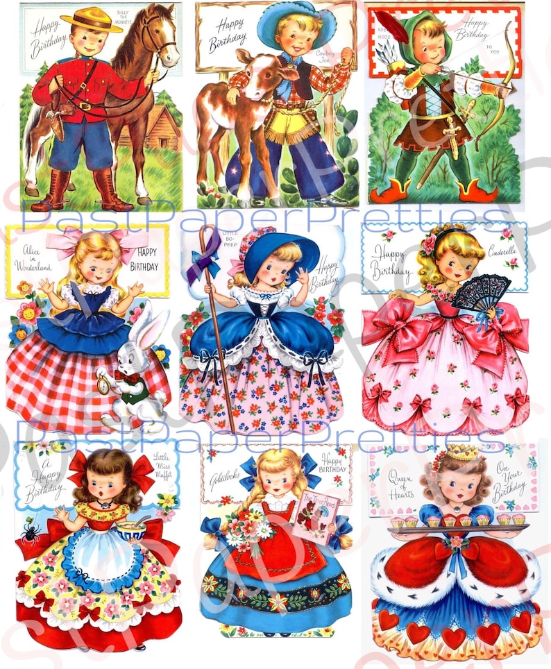 Vintage Printable Storybook Girls Boys Greeting Cards Collage - Etsy