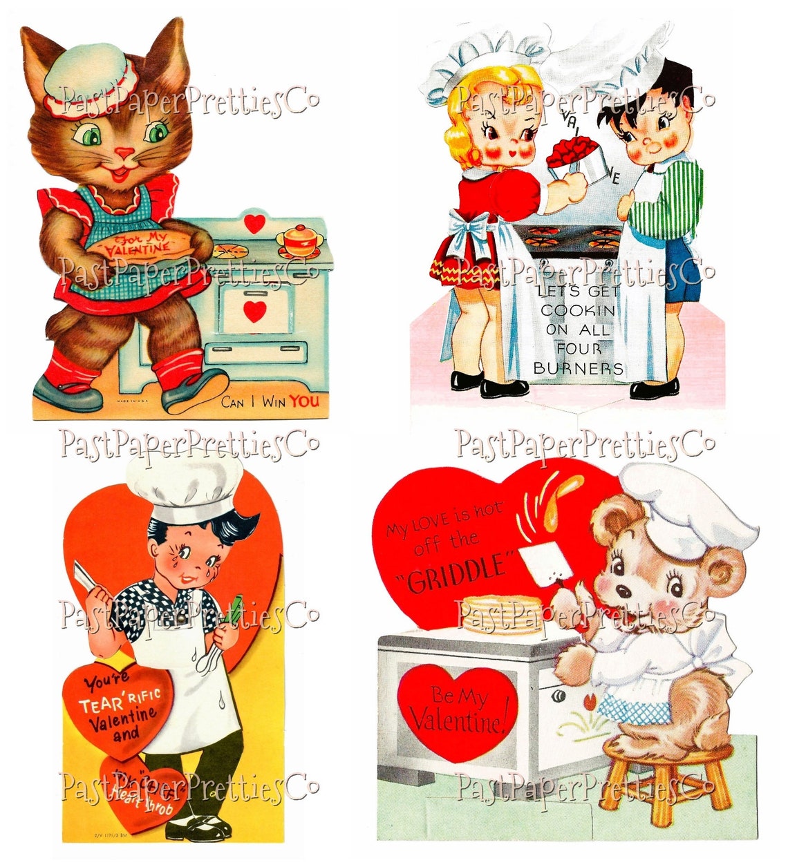 48 Vintage Cooking Valentines Day Cards Cute Chefs Bakers Baking ...