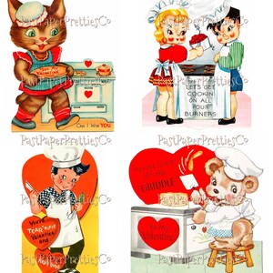 48 Vintage Cooking Valentines Day Cards Cute Chefs Bakers Baking ...