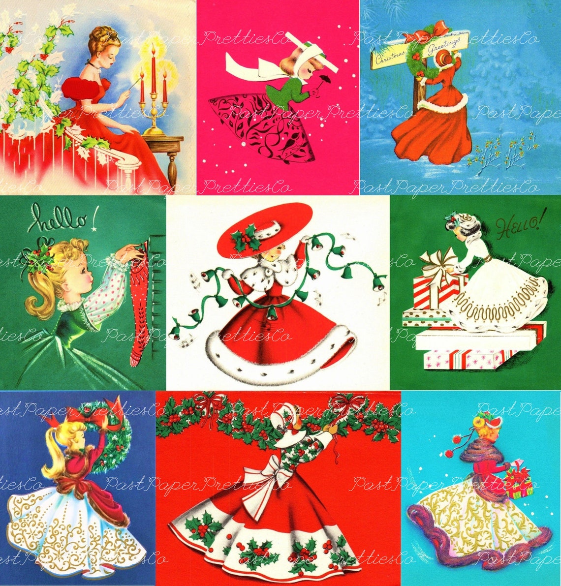 Vintage Printable Christmas Ladies Side Profiles Collage Sheets & 20 ...