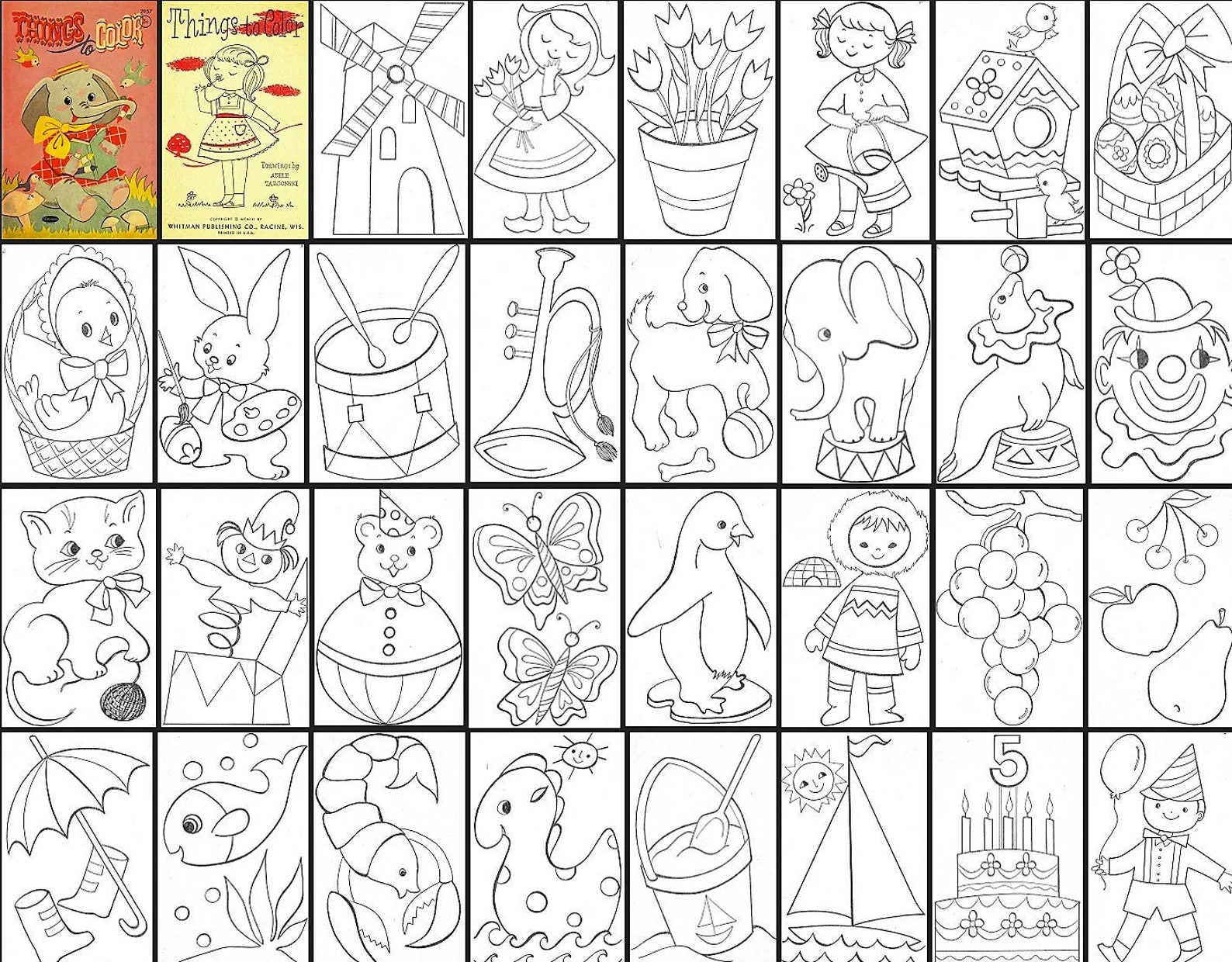 Vintage Printable Coloring Book Things to Color C. 1961 PDF - Etsy