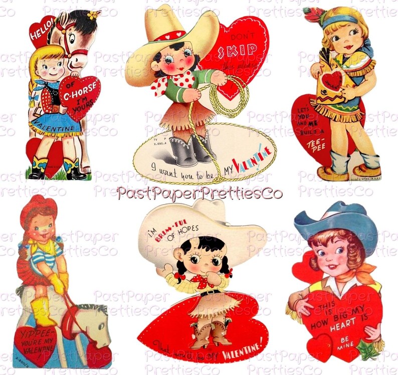 Vintage Cowgirl Valentines Day Card Images Collage Sheets Printable PDF ...