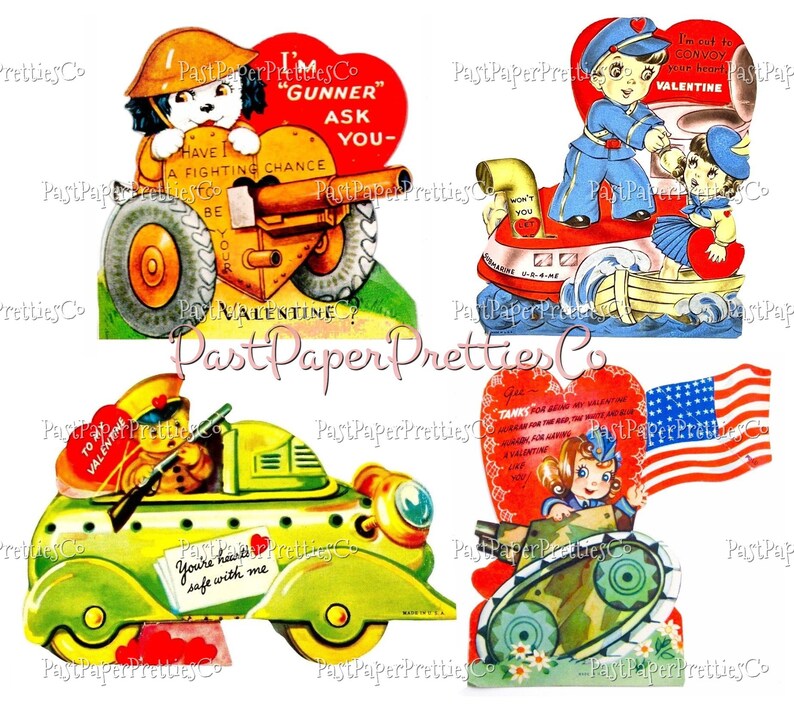 32 Vintage Printable Valentines Day Military Themed Collage Sheets PDF ...