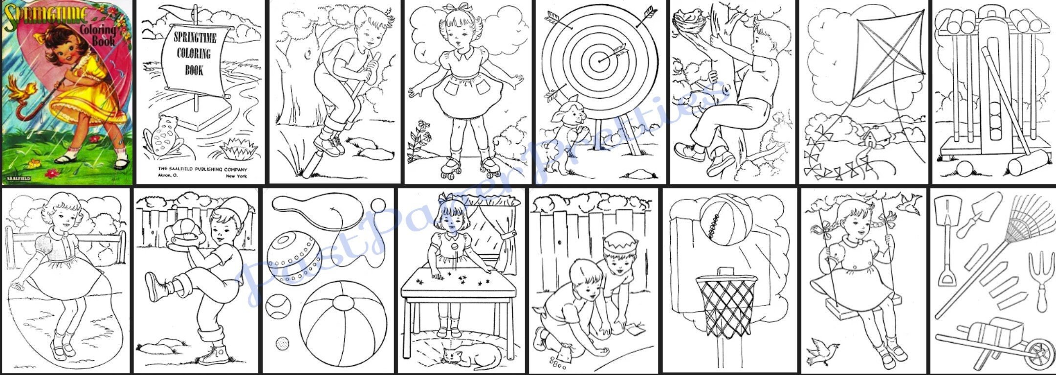 Vintage Printable Coloring Book Pages Springtime 1944 PDF Instant ...