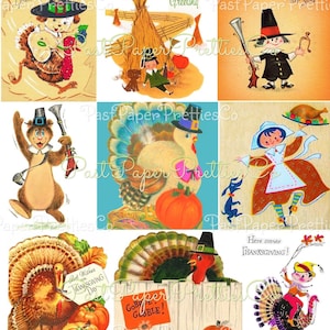 Vintage Printable Retro Thanksgiving Collage Sheets Cute Turkeys ...