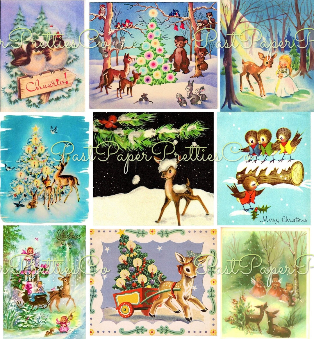 Vintage Printable Christmas Forest Friends All Animals Card Images ...