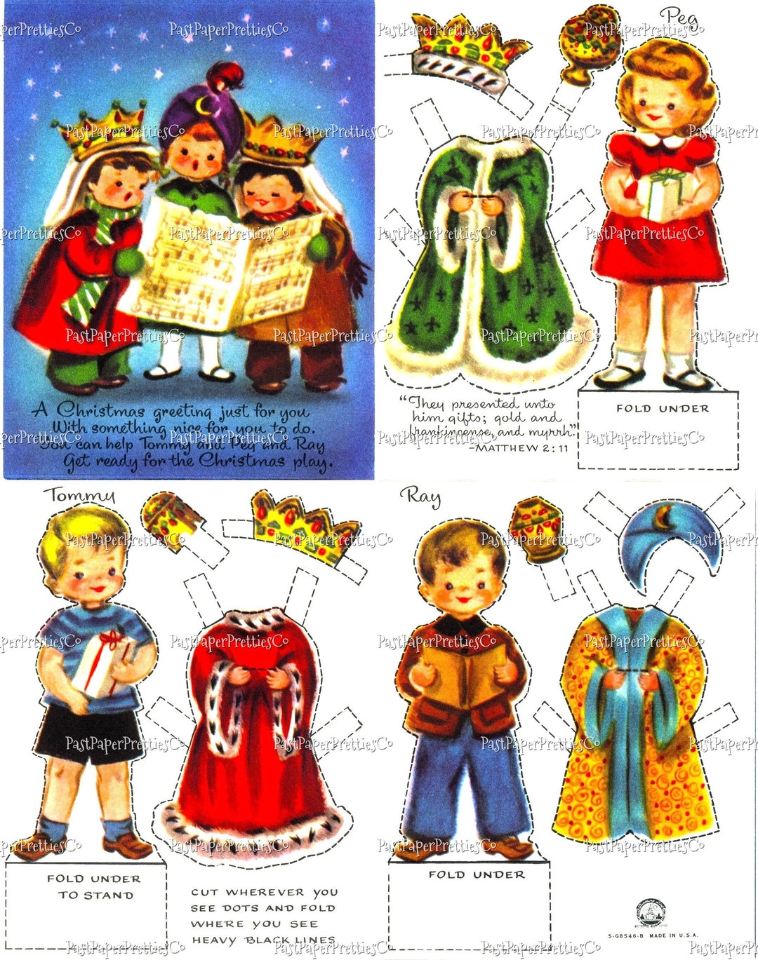 Vintage Christmas Paper Dolls School Children Nativity Christmas Play ...