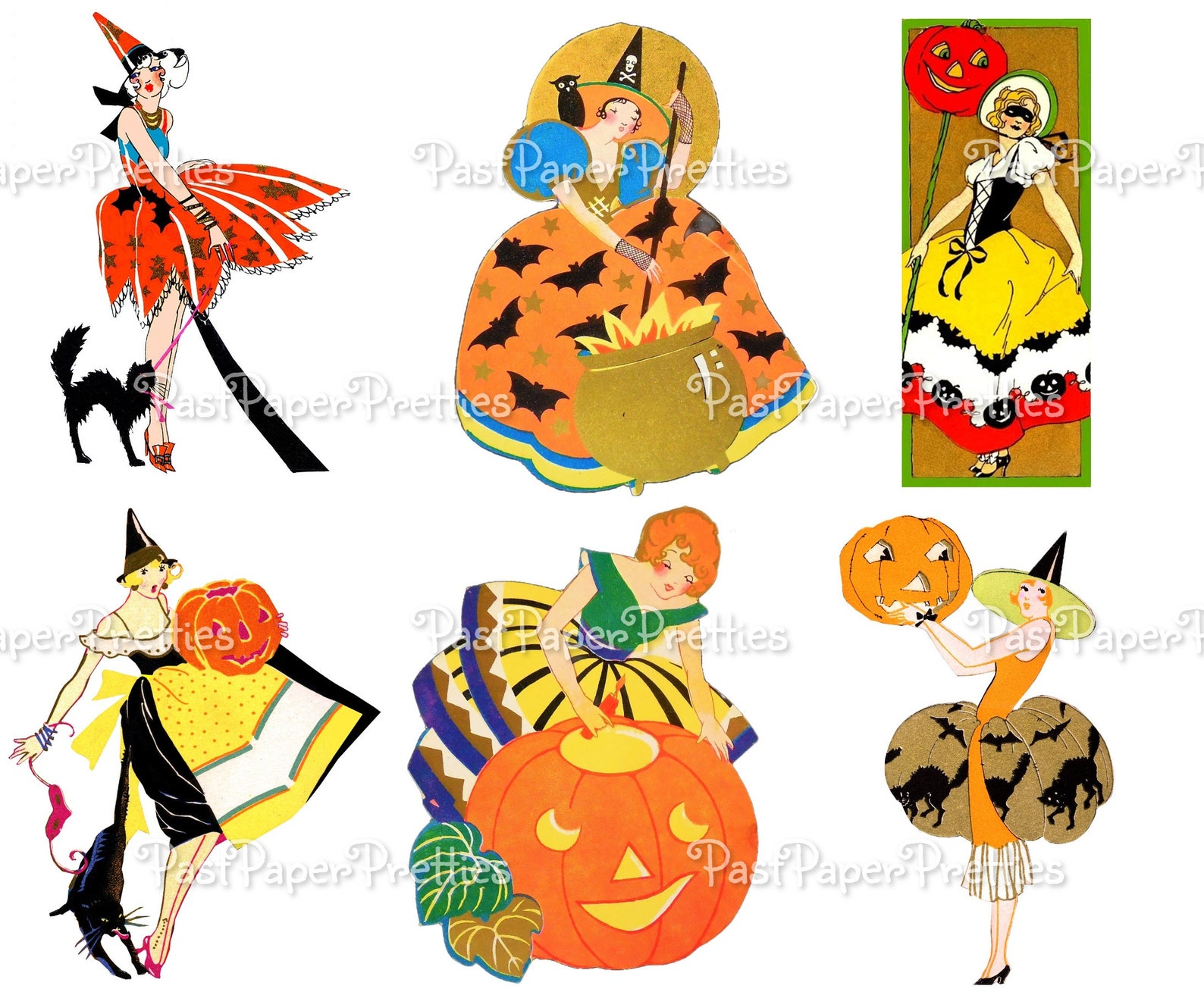 Vintage Art Deco Halloween Flapper Ladies Images Printable Collage ...