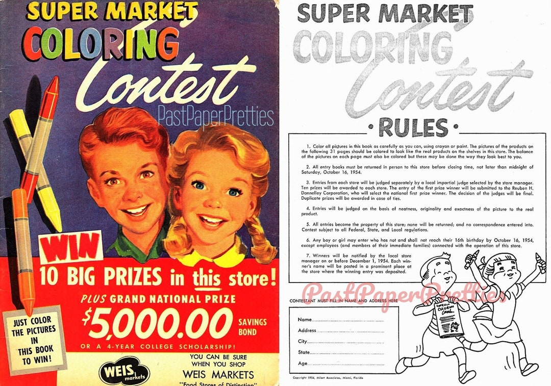 Vintage Printable Coloring Book Pages Super Market Coloring Contest C ...