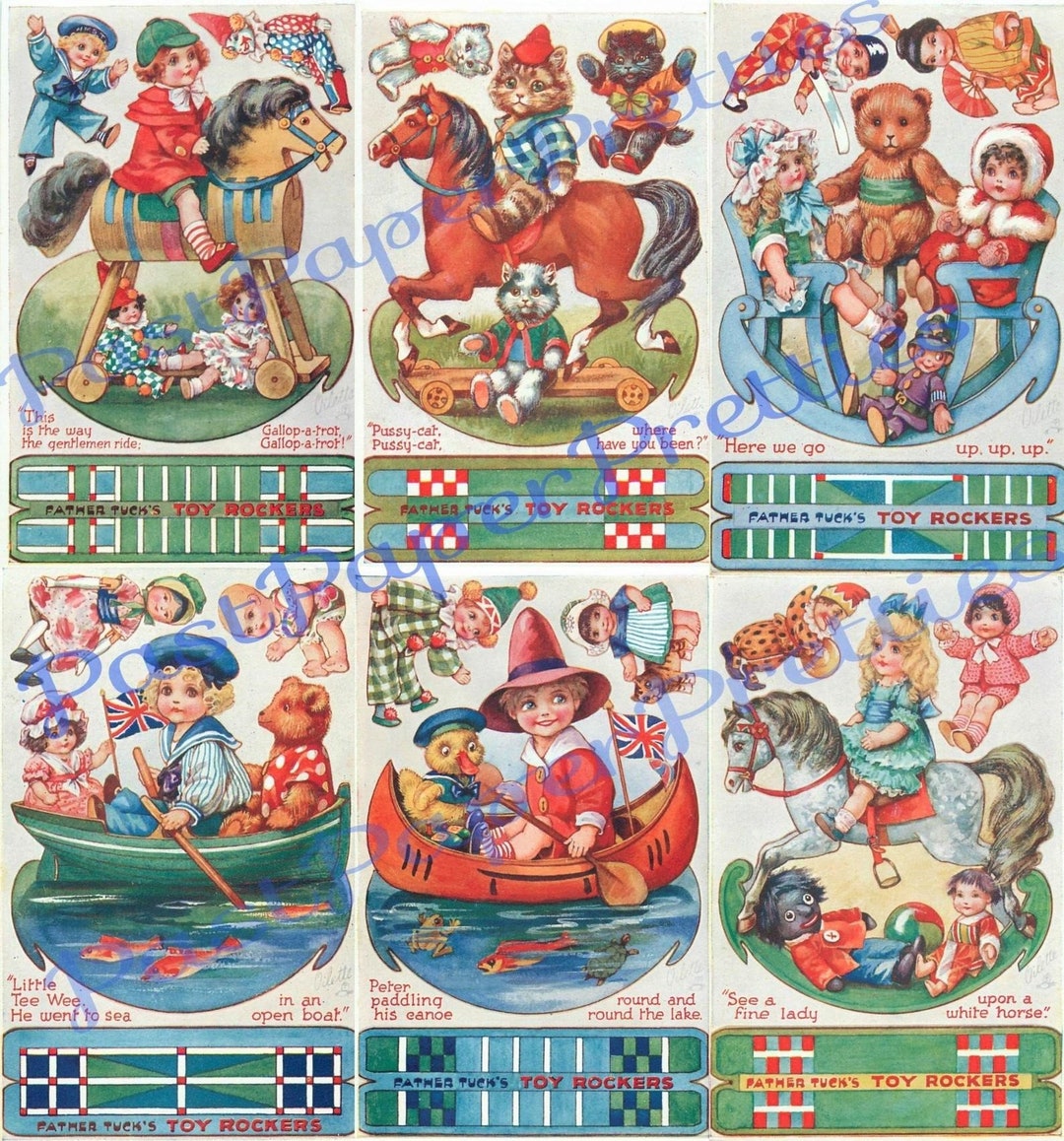 Vintage Printable Antique Paper Rocking Toys Cute Children Animals See ...