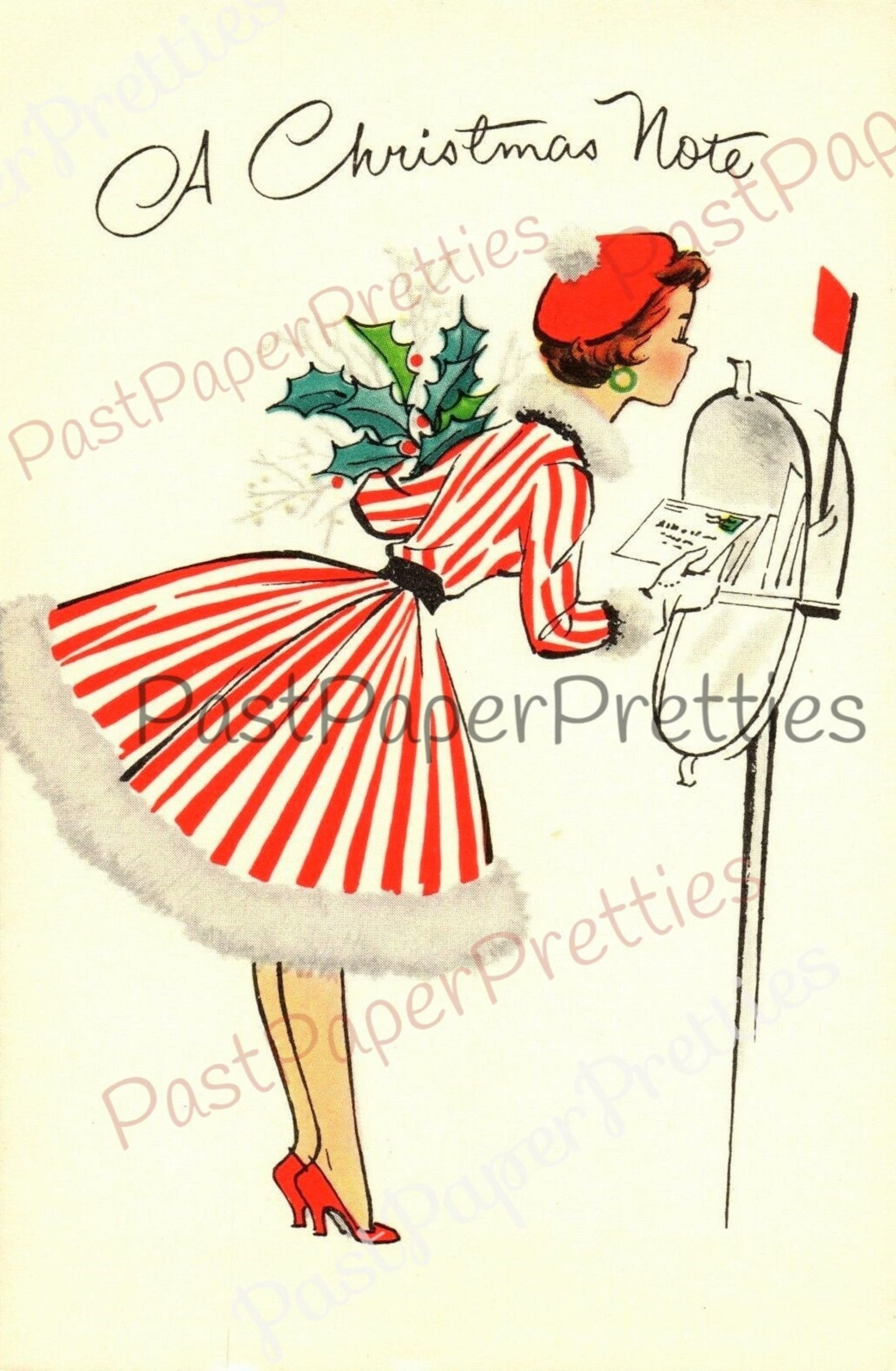 Vintage Printable Pretty Miss Peppermint Ladies Christmas Card - Etsy UK
