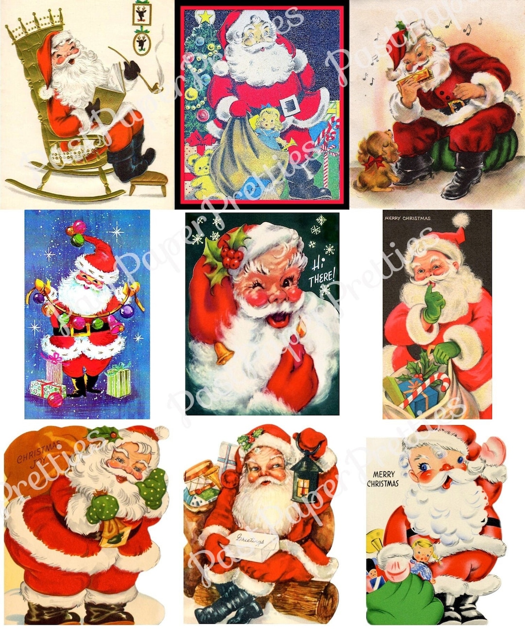 50 Vintage Printable Christmas Cards so Many Santas Collage Collection ...