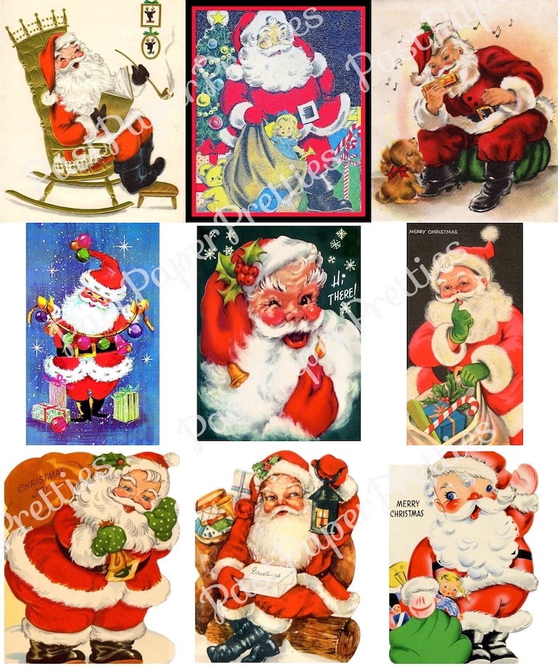 50 Vintage Printable Christmas Cards so Many Santas Collage - Etsy