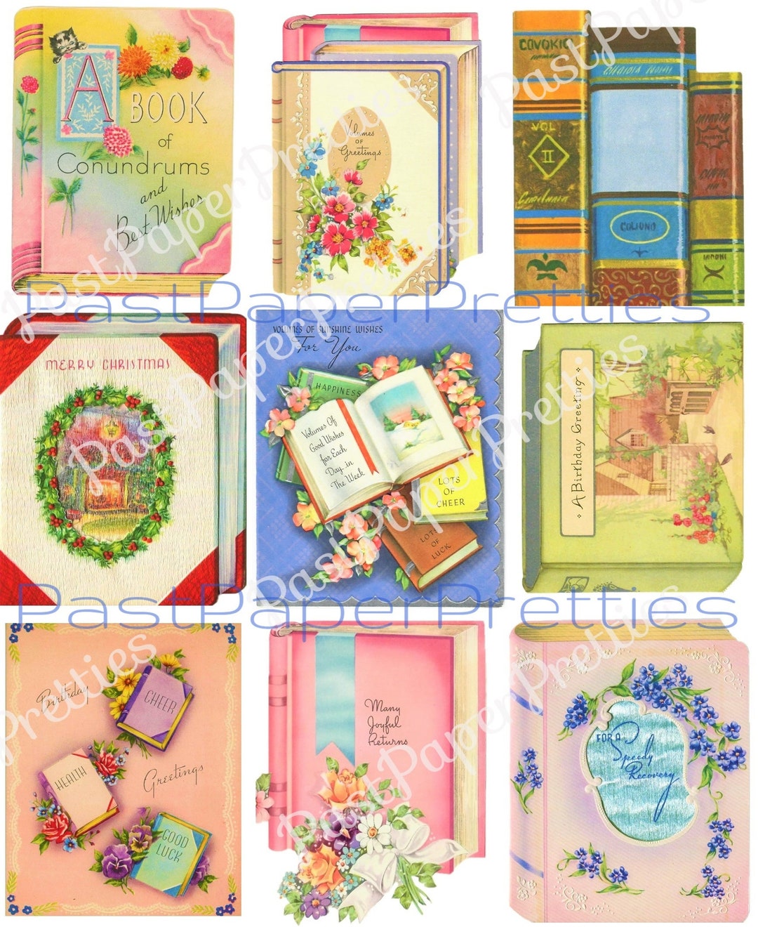18 Vintage Books Greeting Cards Collage Sheet Images Printable PDF ...