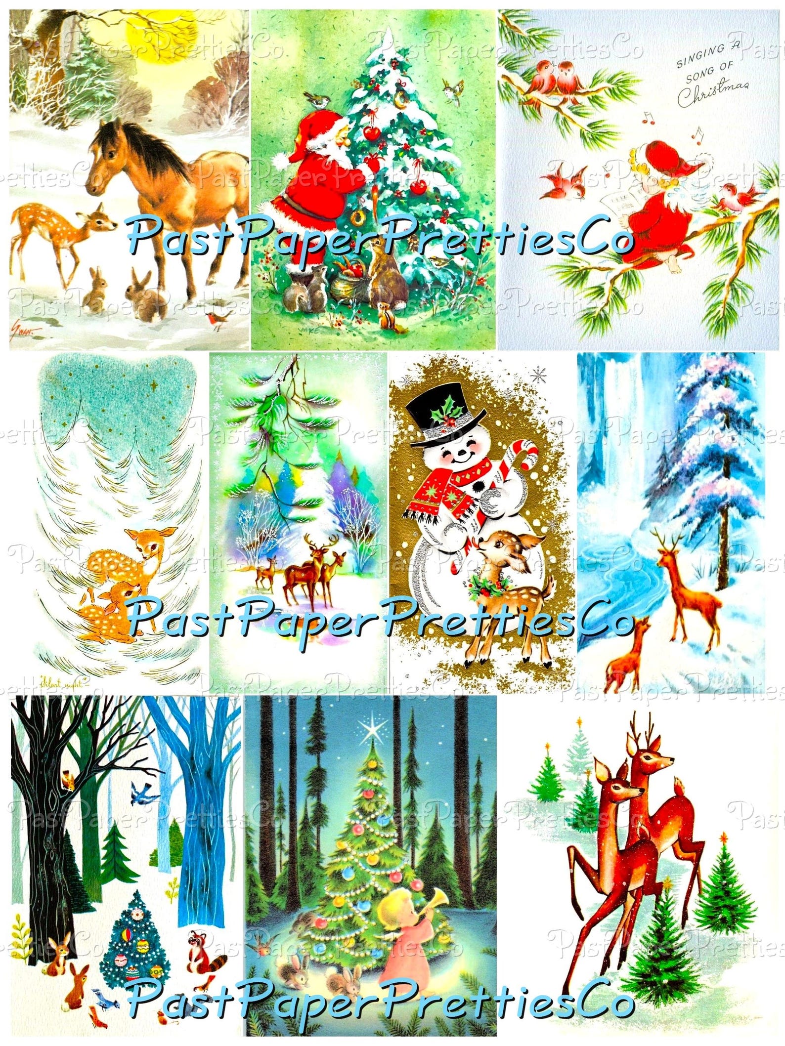Vintage Printable Christmas Forest Friends Card 108 Images Collage ...