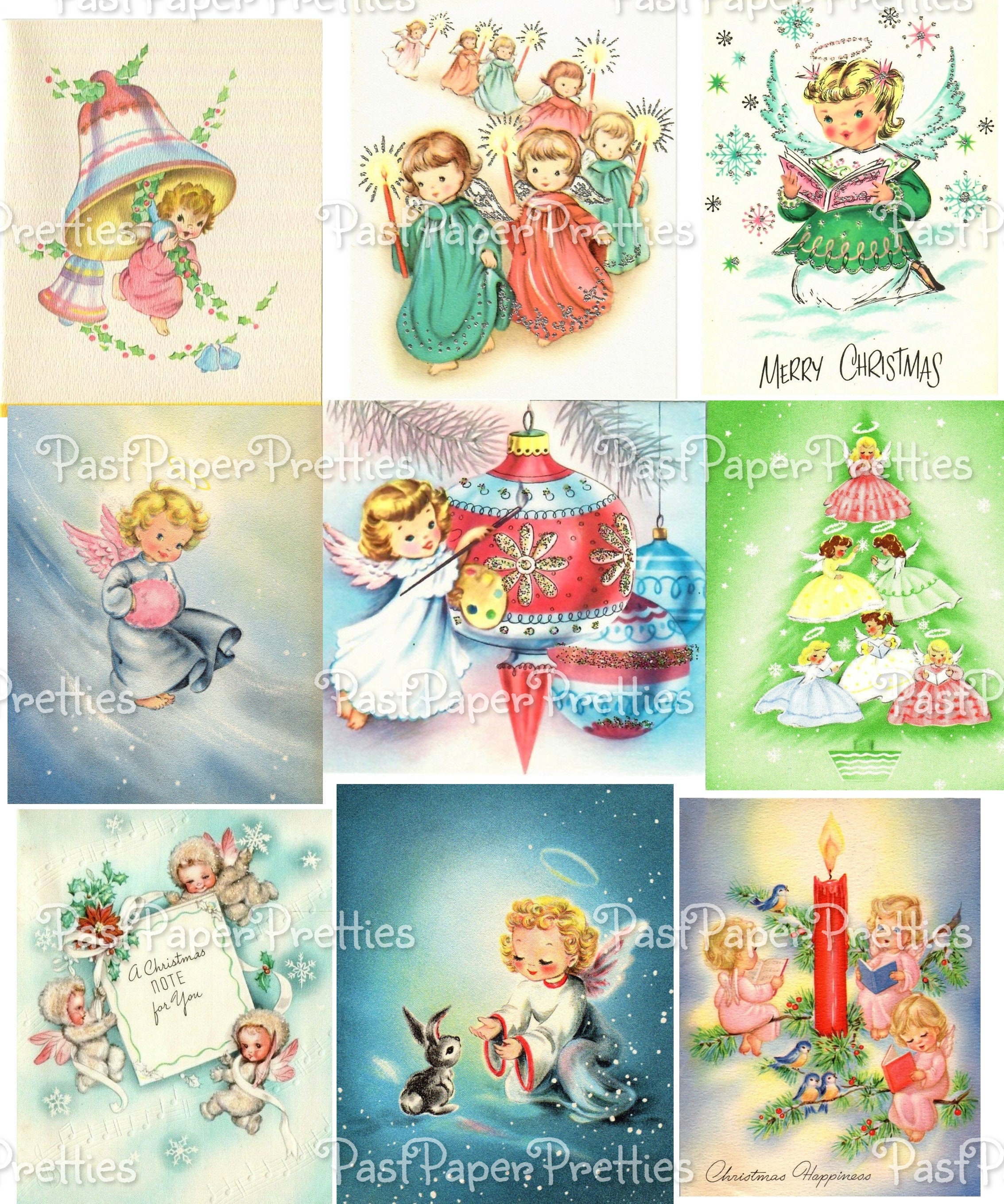 Vintage Printable Christmas Angels Collage Sheets Cute Pink - Etsy