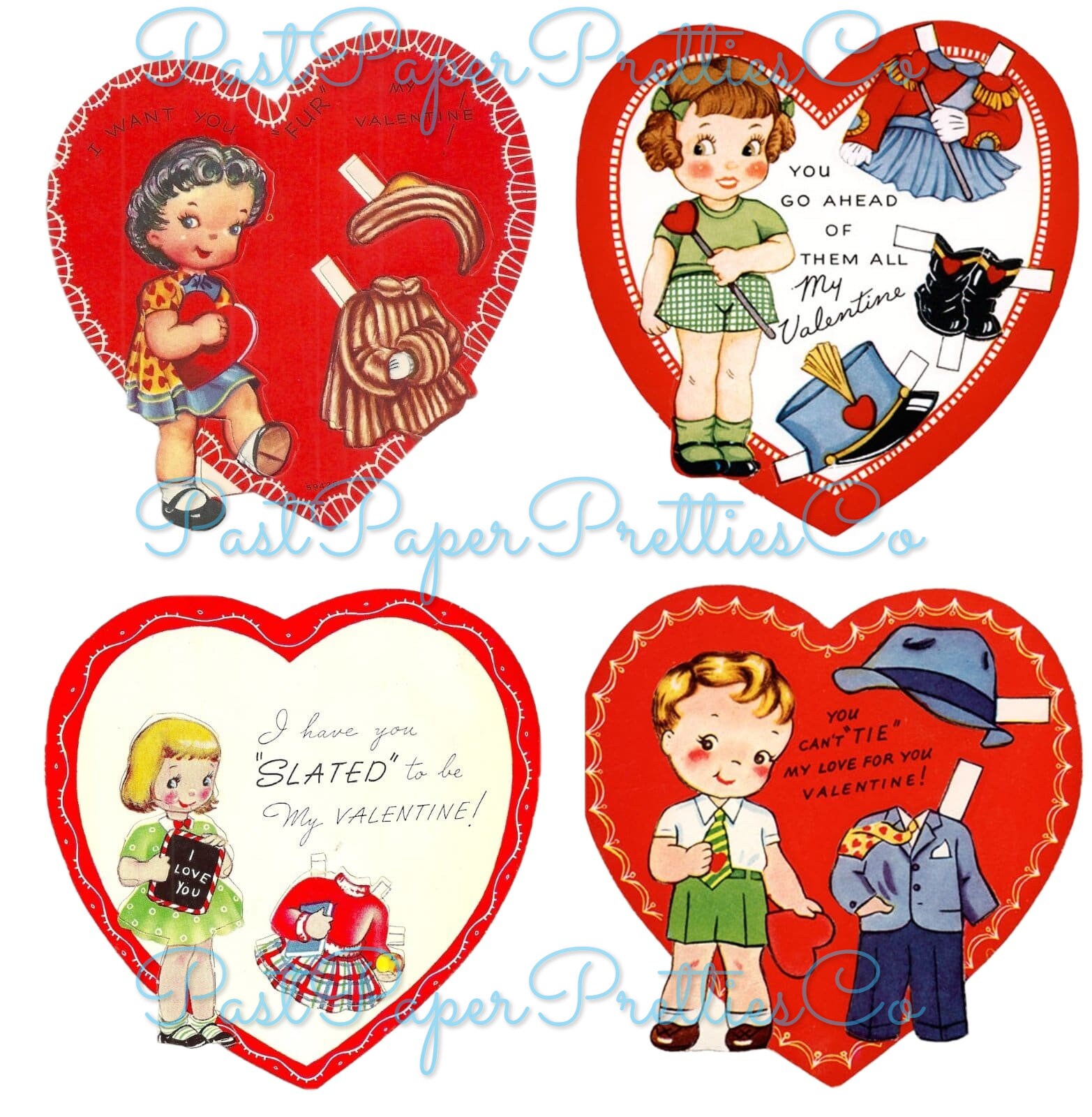 Vintage Paper Doll Style Valentine Cards Images Collage Sheets ...