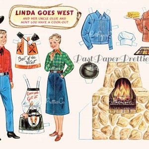 Vintage Linda Goes West Western Cowgirl Paper Doll Collage Sheets Retro ...