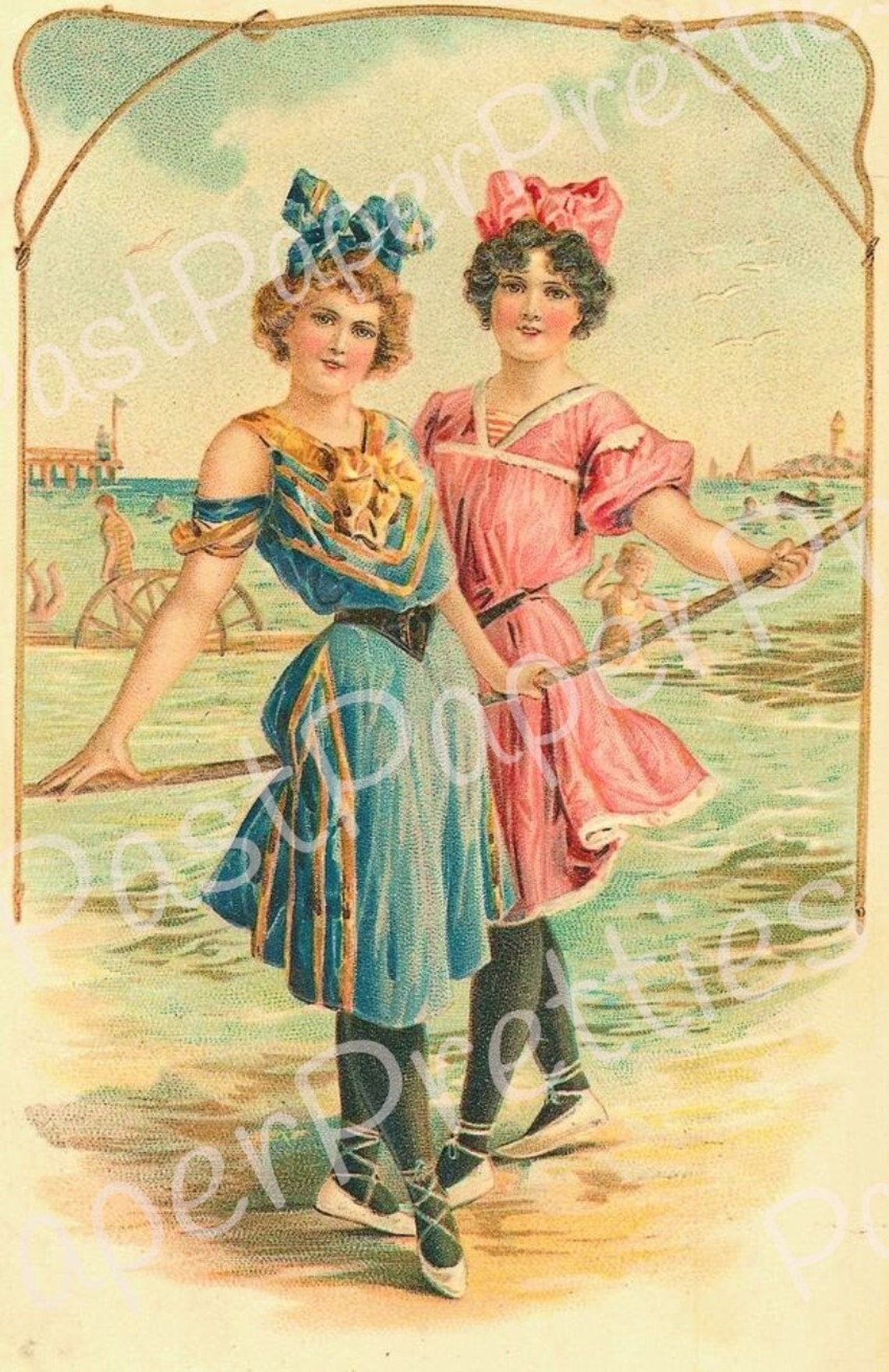 Vintage Printable Victorian Bathing Beauties Beach Postcard - Etsy