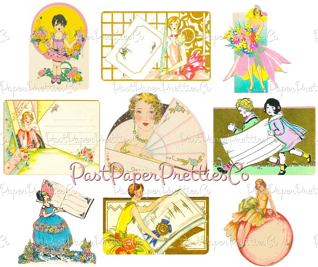 Vintage Art Deco Roaring 20s Flapper Collage and Single Card Images ...