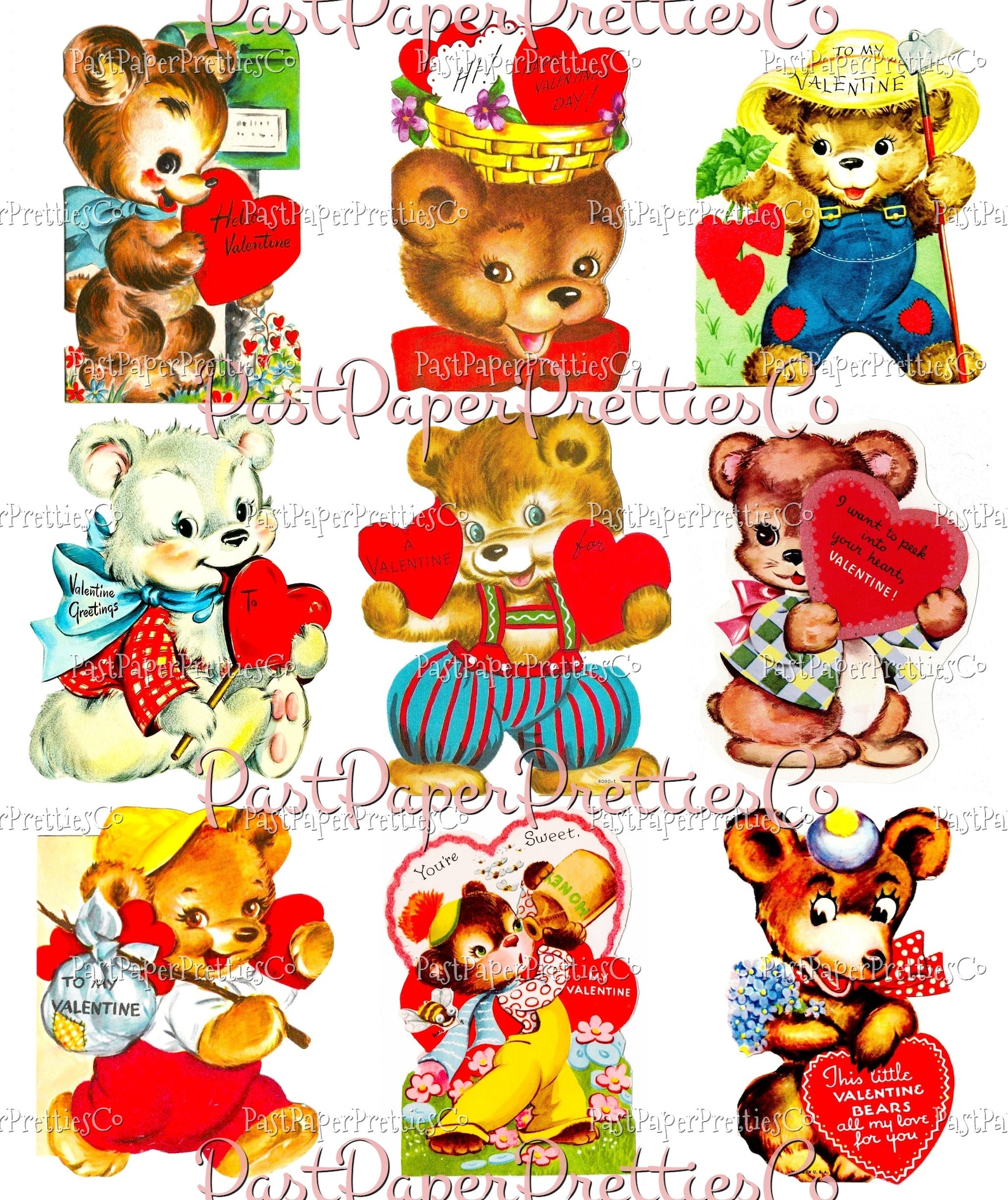 Vintage Teddy Bear Valentines Day Cards All Teddies Animal Themed ...