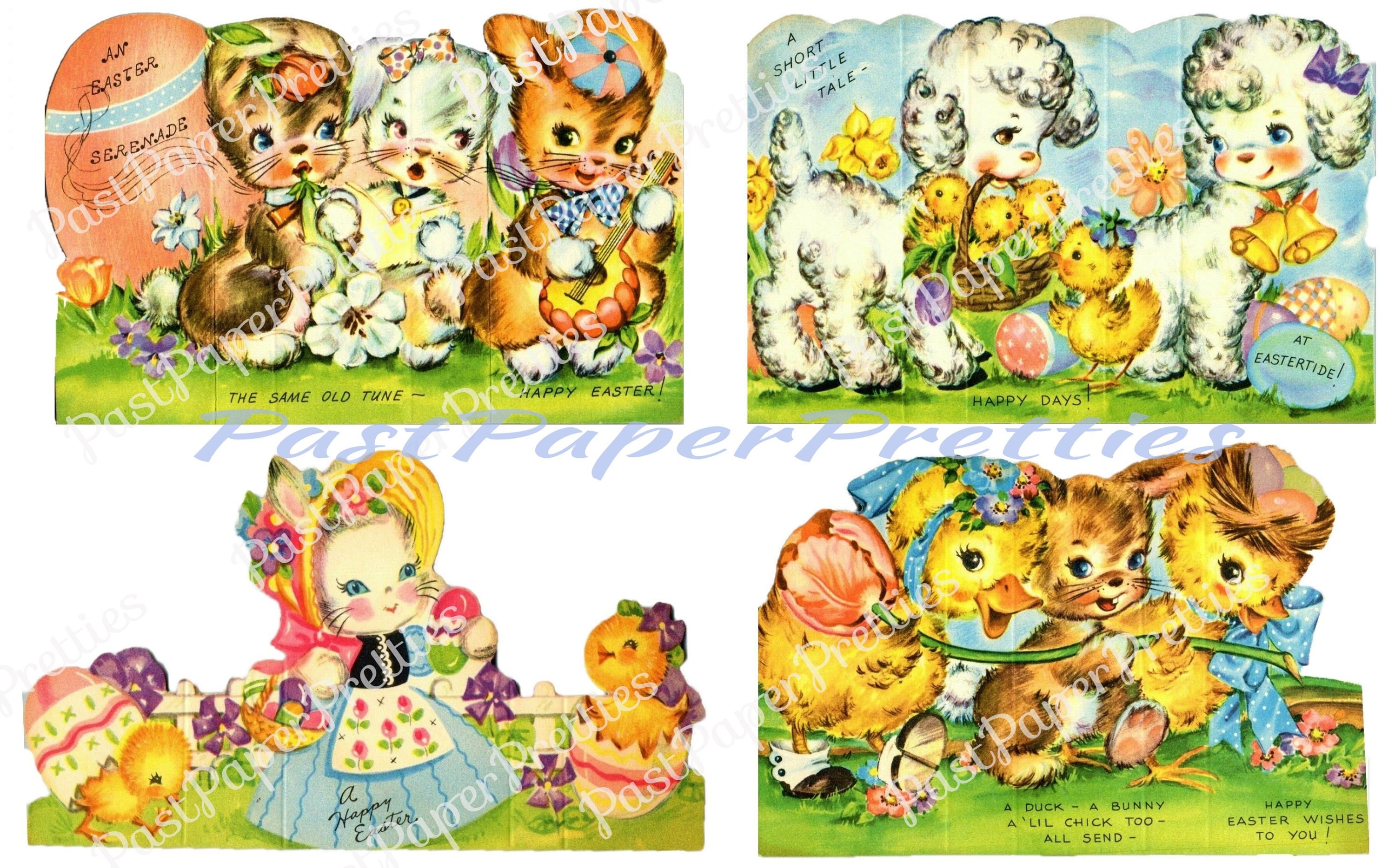 4 Vintage Printable Adorable Easter Animals Folding Cards | Etsy