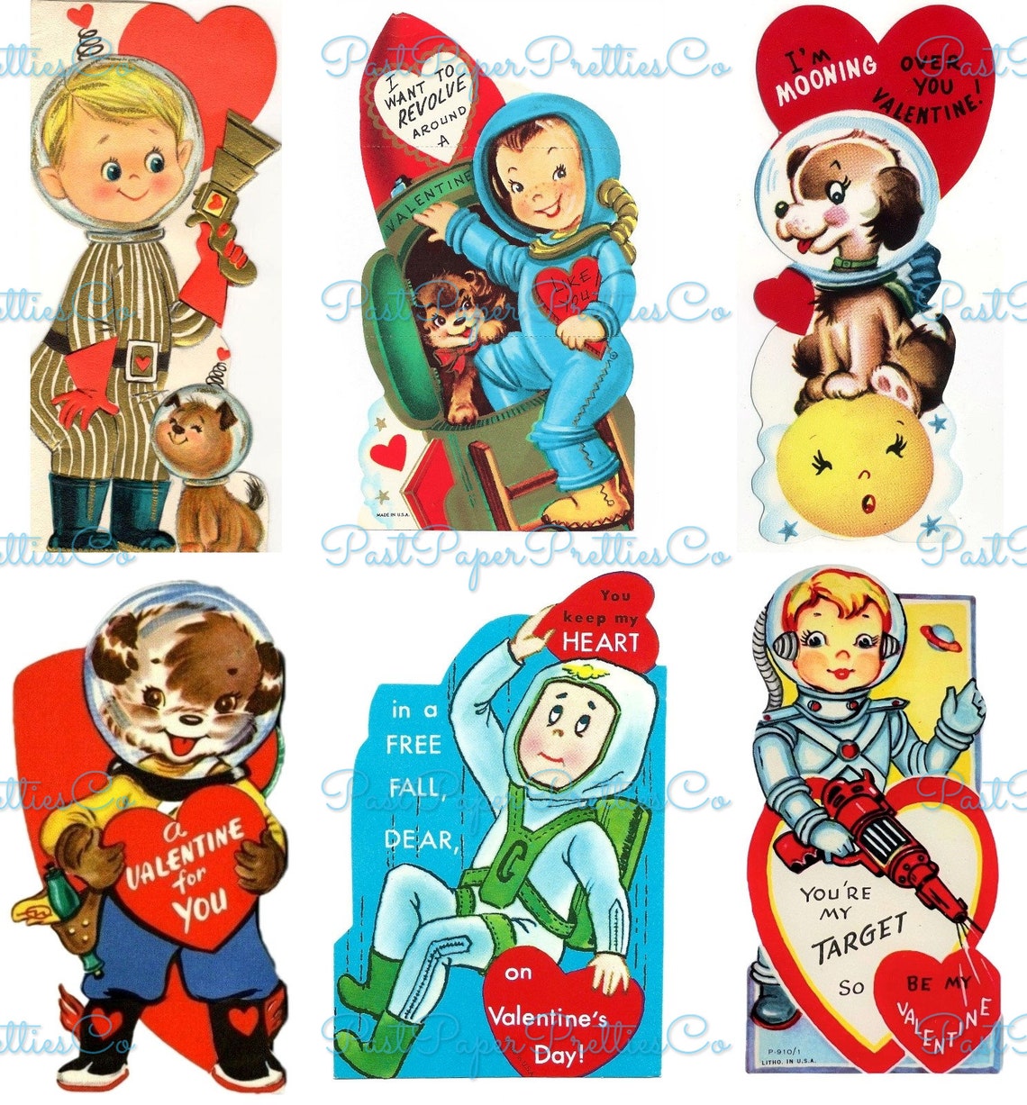 Vintage Outer Space Valentines Rocketship Astronaut Aliens Boys Girls ...