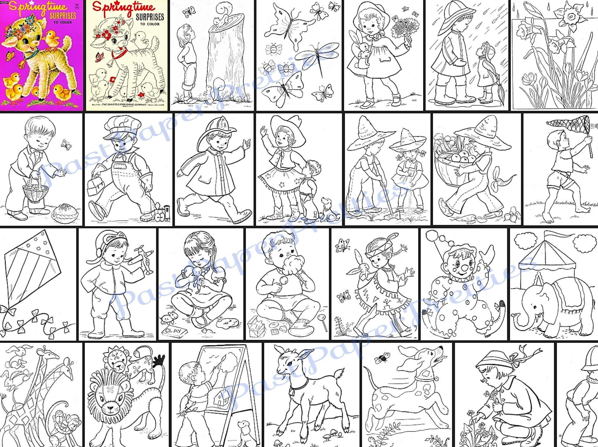 Vintage Printable Coloring Book Springtime Surprises - Etsy