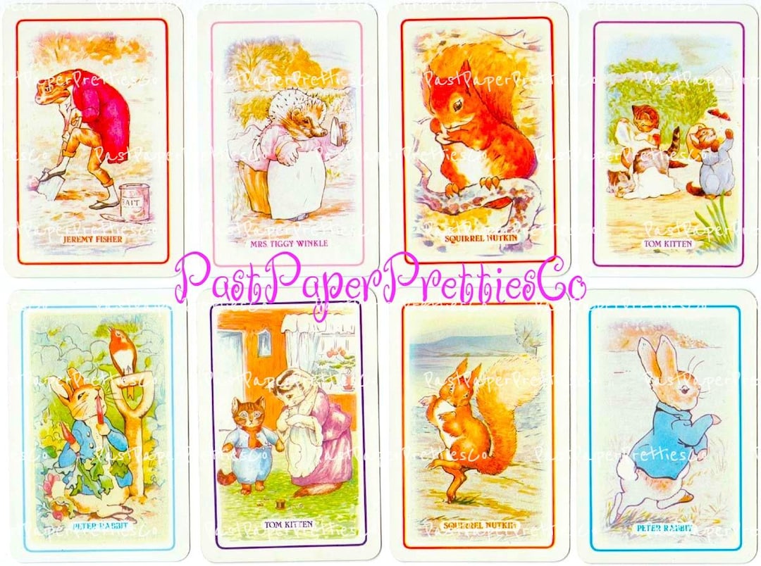 Vintage Retro Peter Rabbit Rummy Playing Card Images Collage Sheets ...