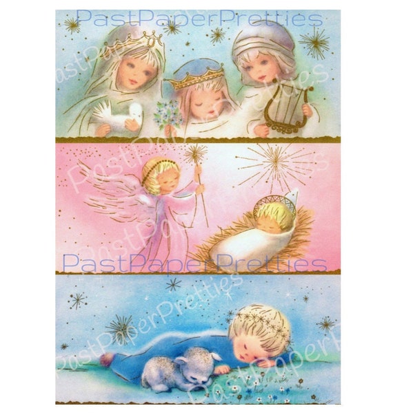 Vintage Printable Pastel Nativity Scene Creche Children - Etsy
