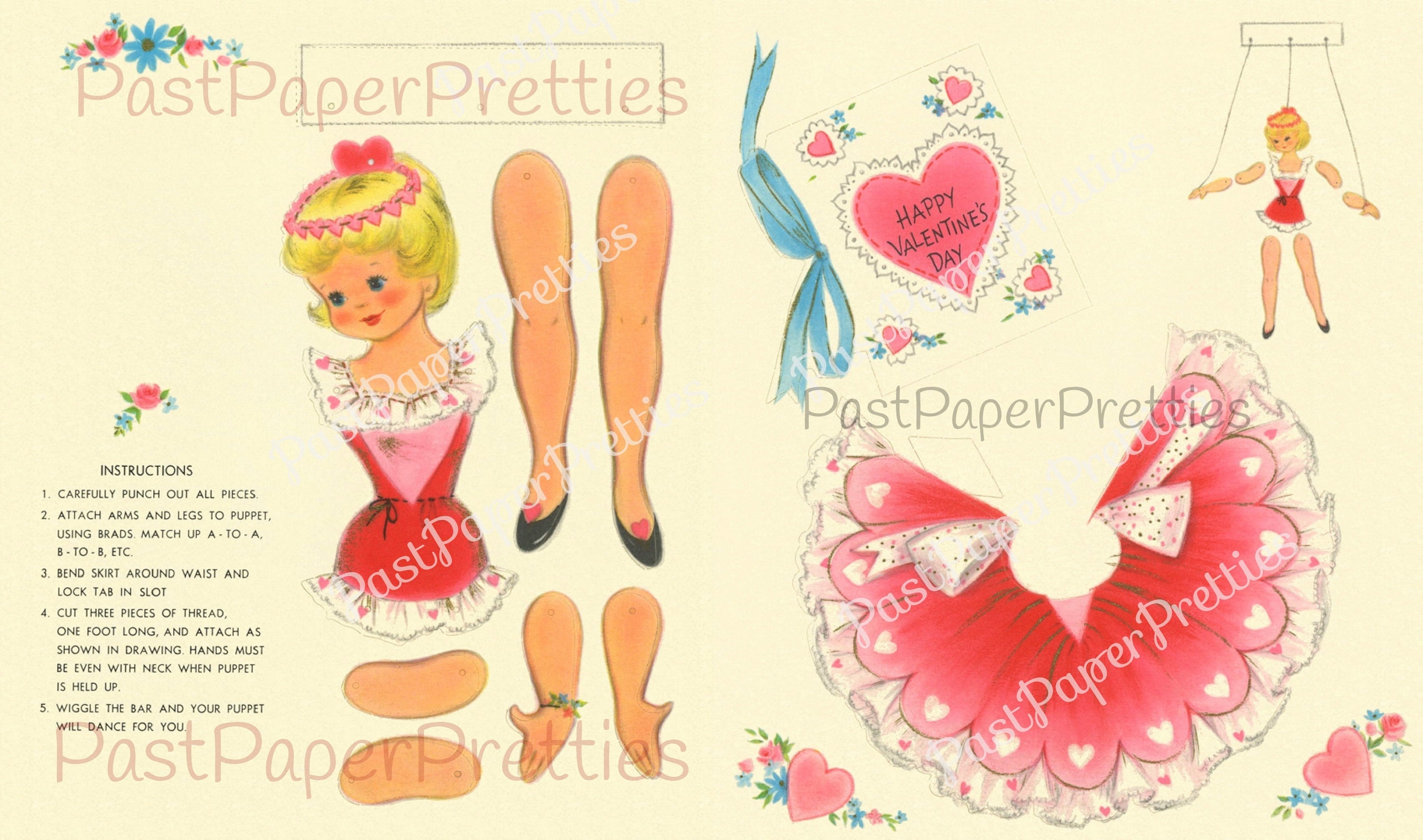 Vintage Valentine Paper Doll Ballerina Folded Printable Card - Etsy