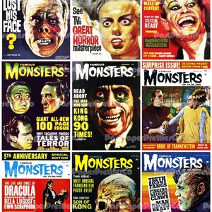 Vintage Retro Movie Monster Magazine Covers Collage Images Halloween ...
