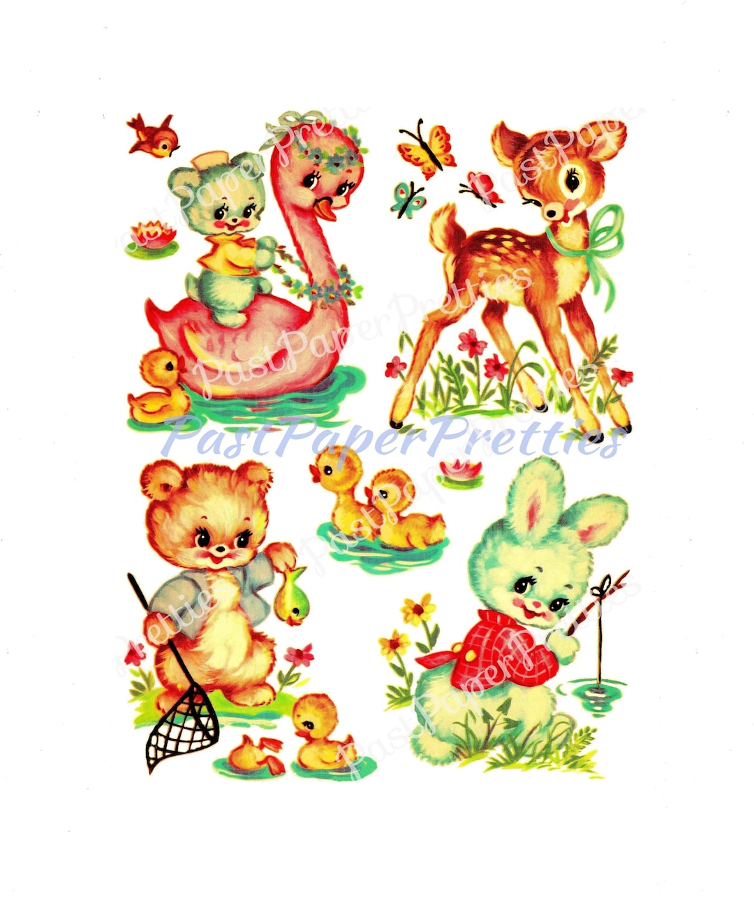 Vintage Retro Nursery Baby Animals Printable Decals Images Collage ...