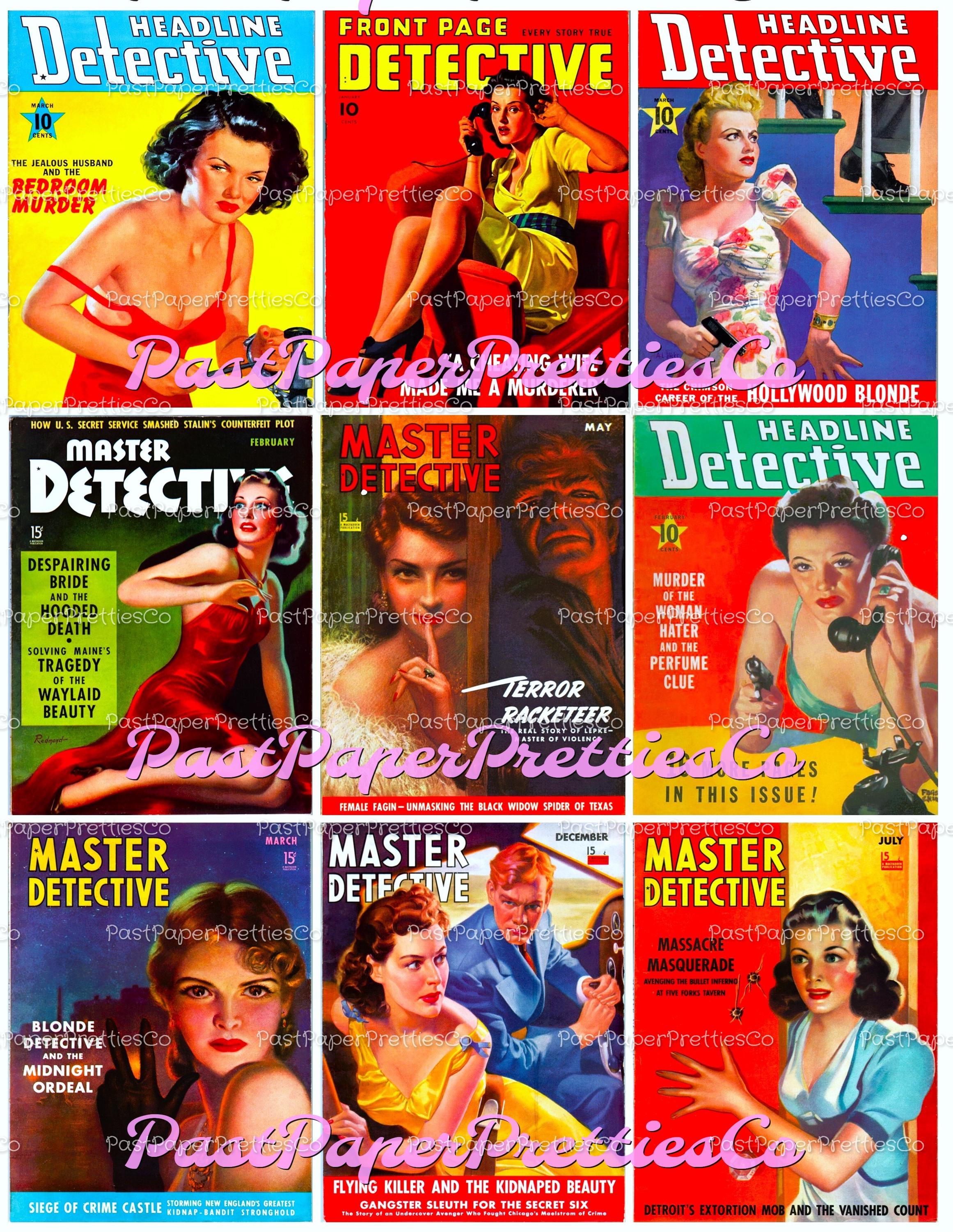 54 Vintage Printable Pulp Fiction Mystery Book Femme Fatales Collages
