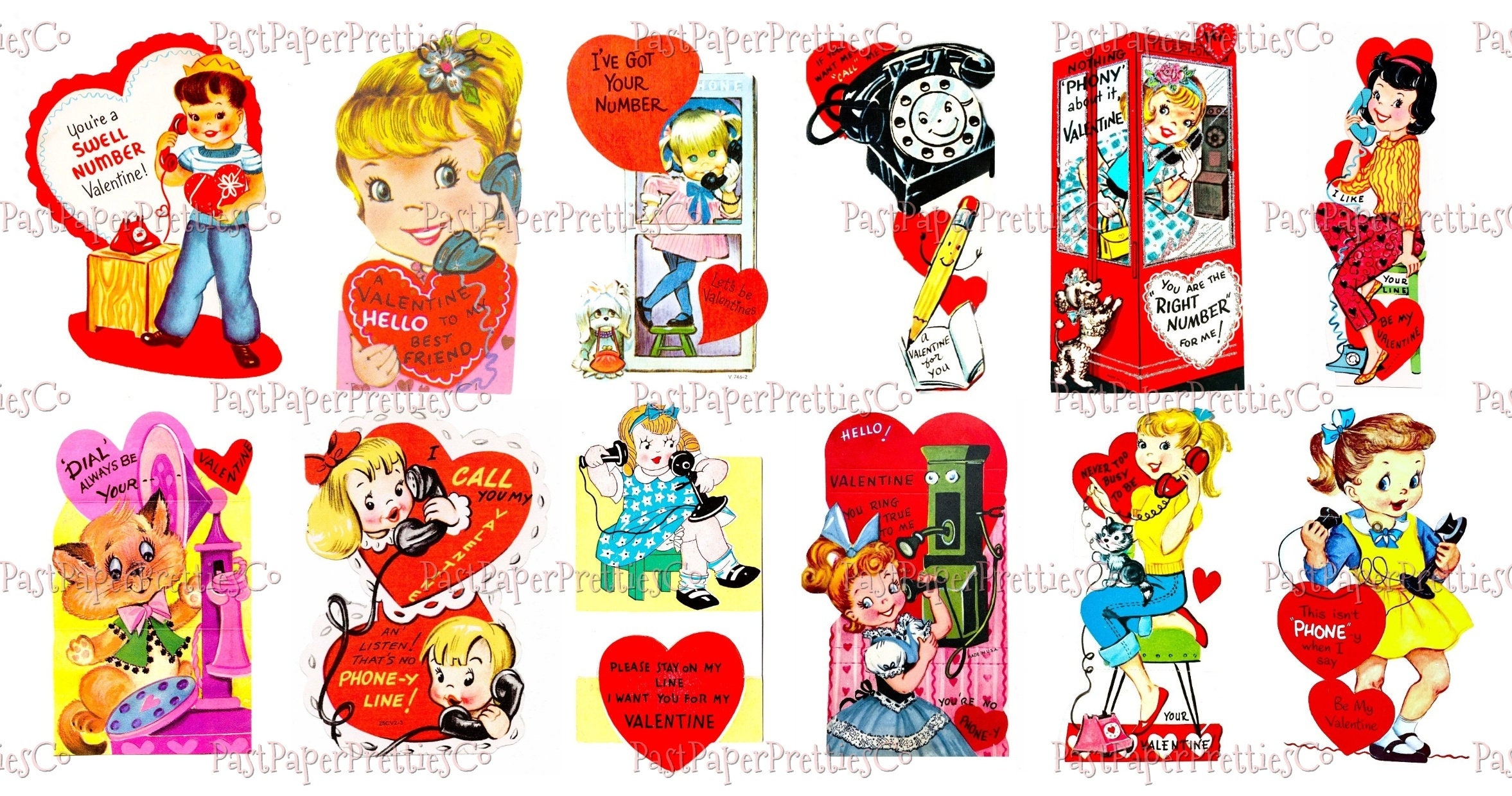 52 Vintage Telephone Valentines Day Cards All Retro Phone Themed ...