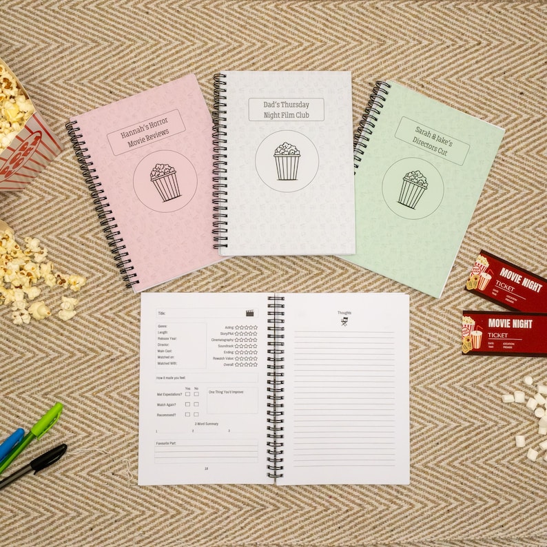 Personalised Movie Review Book With Prompts | Gift for Film Lovers | A5 ...