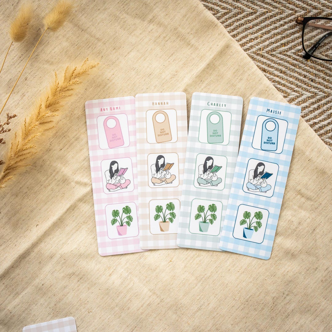 Personalised Mindful Reading Gingham Design Bookmark | 4 Colour Options ...