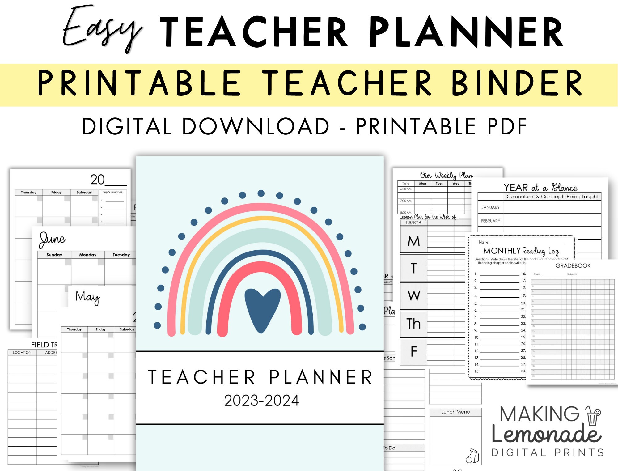 Teacher Planner 2023-24 Teacher Binder Printable Lesson - Etsy