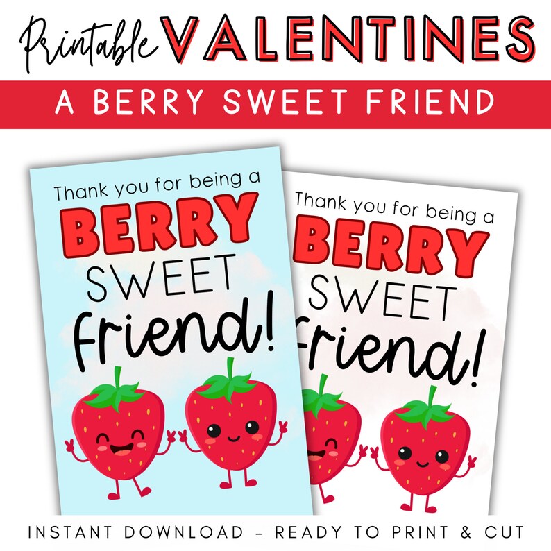 Printable Fruit Snack Valentines, Berry Sweet Valentine, Kids Fruit ...