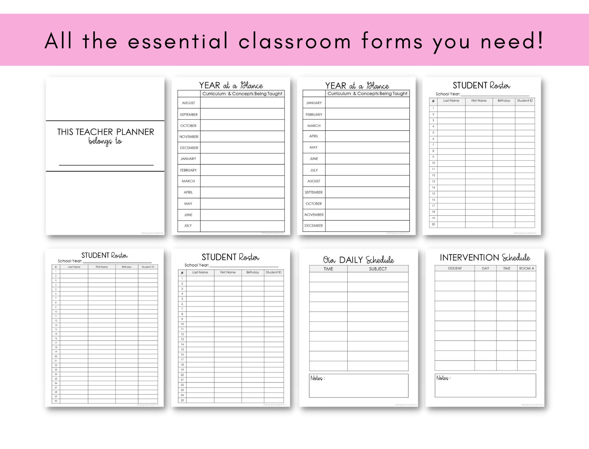 Teacher Planner 2023-24, Teacher Binder, Printable Lesson Planner ...