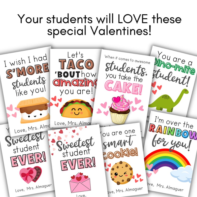 Printable Valentine Cards for Students From Teacher, Teacher Valentine ...