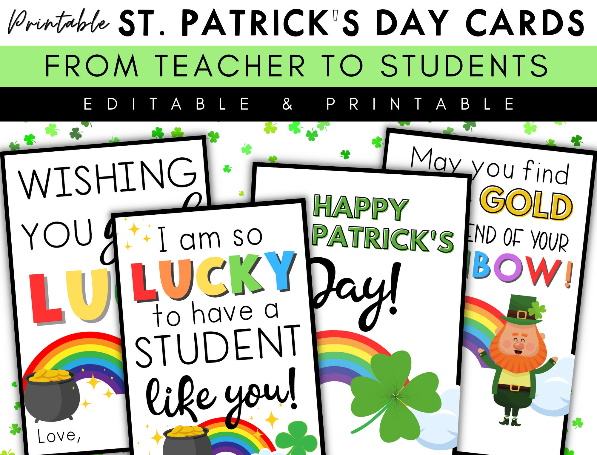Printable St. Patrick's Day Cards for Students From Teacher, Teacher St ...