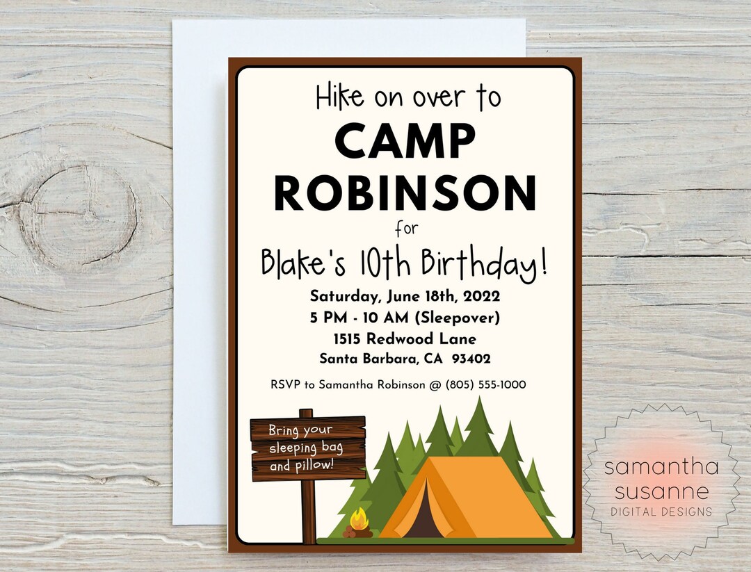 Camping Birthday Invitation, Camping Party, Camping Invite, Digital ...