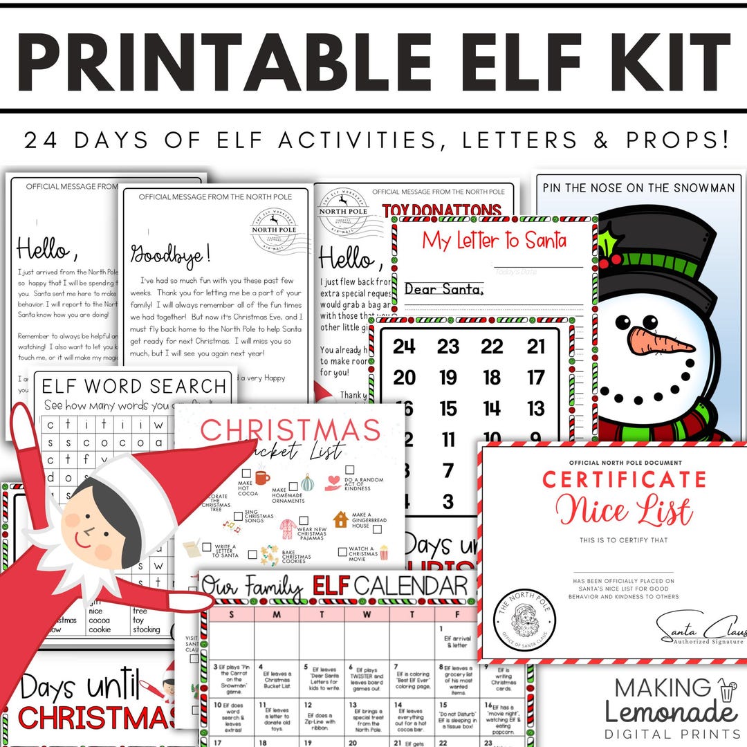 Easy Printable Elf Kit, 24 Day Elf Kit Printable, Elf Letter Templates ...