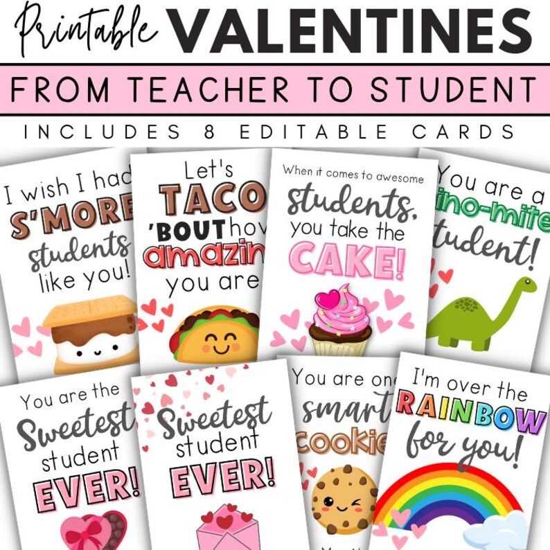 Printable Valentine Cards for Students From Teacher, Teacher Valentine ...